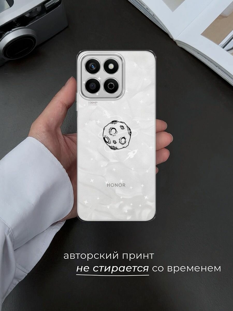 Чехол на Honor X7c / Хонор X7c с принтом "Полет вокруг луны", прозрачный — фото 1