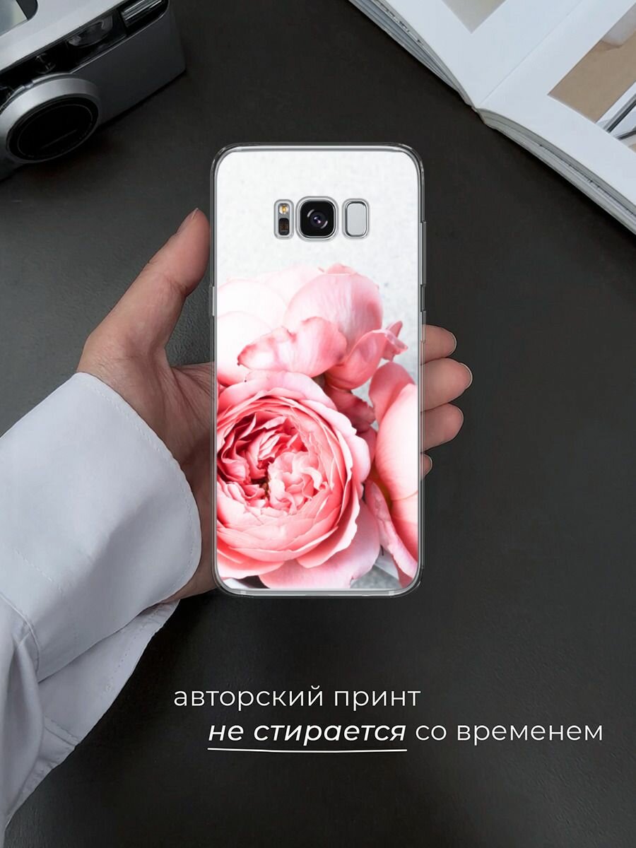 Чехол на Samsung Galaxy S8 / Самсунг Галакси С8 с принтом "Пионы на белом" — фото 1