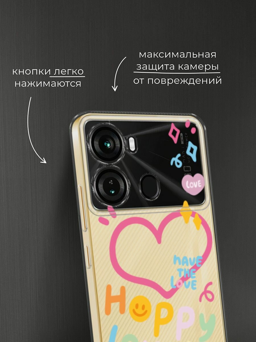 Чехол на Itel P40 / Ител P40 с принтом "Happy lovely", прозрачный — фото 1