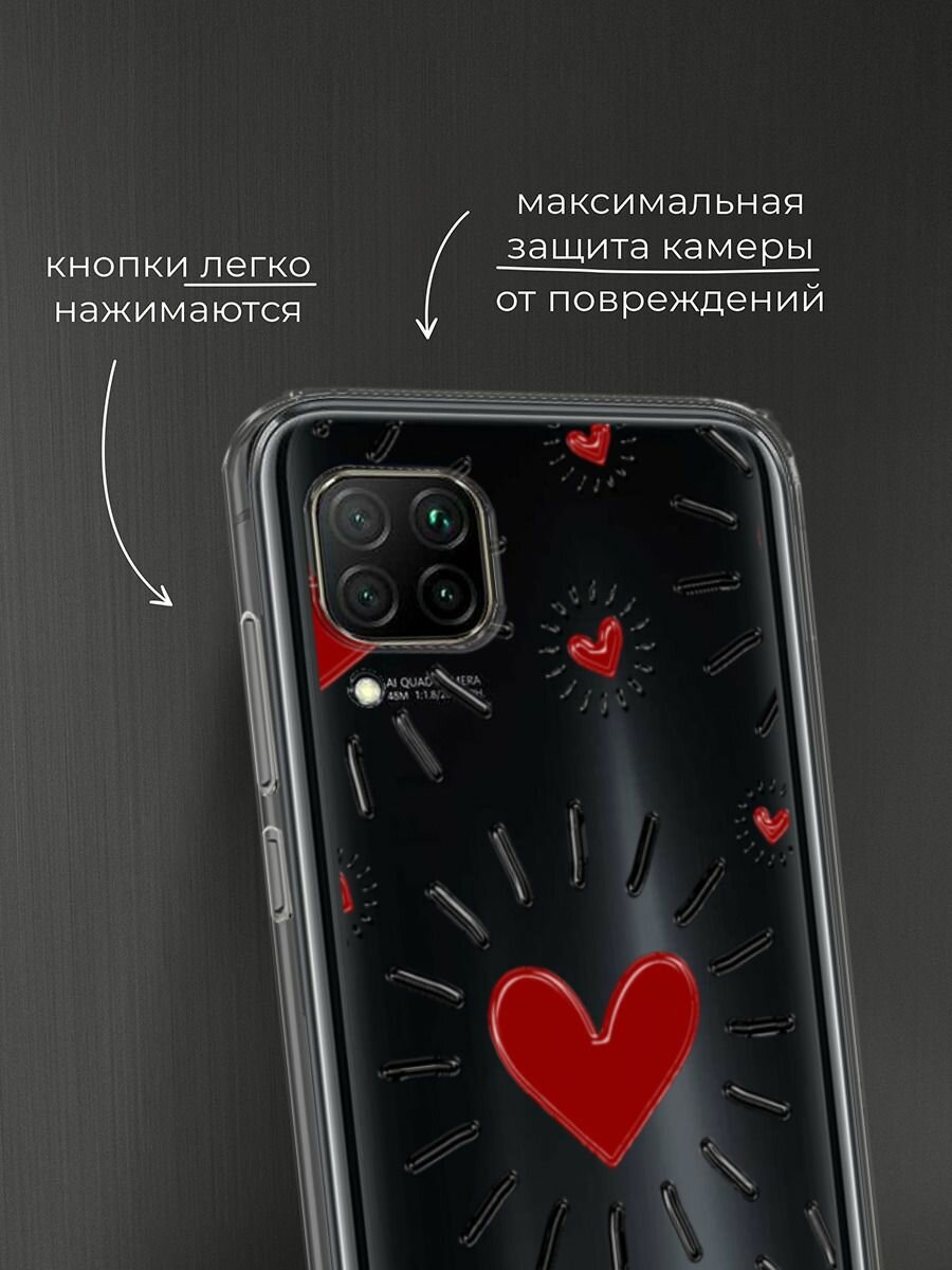 Чехол на Хонор 30S/Хуавей P40 Lite 5G/Нова 7 SE с принтом "Бордовые сердца паттерн" — фото 1
