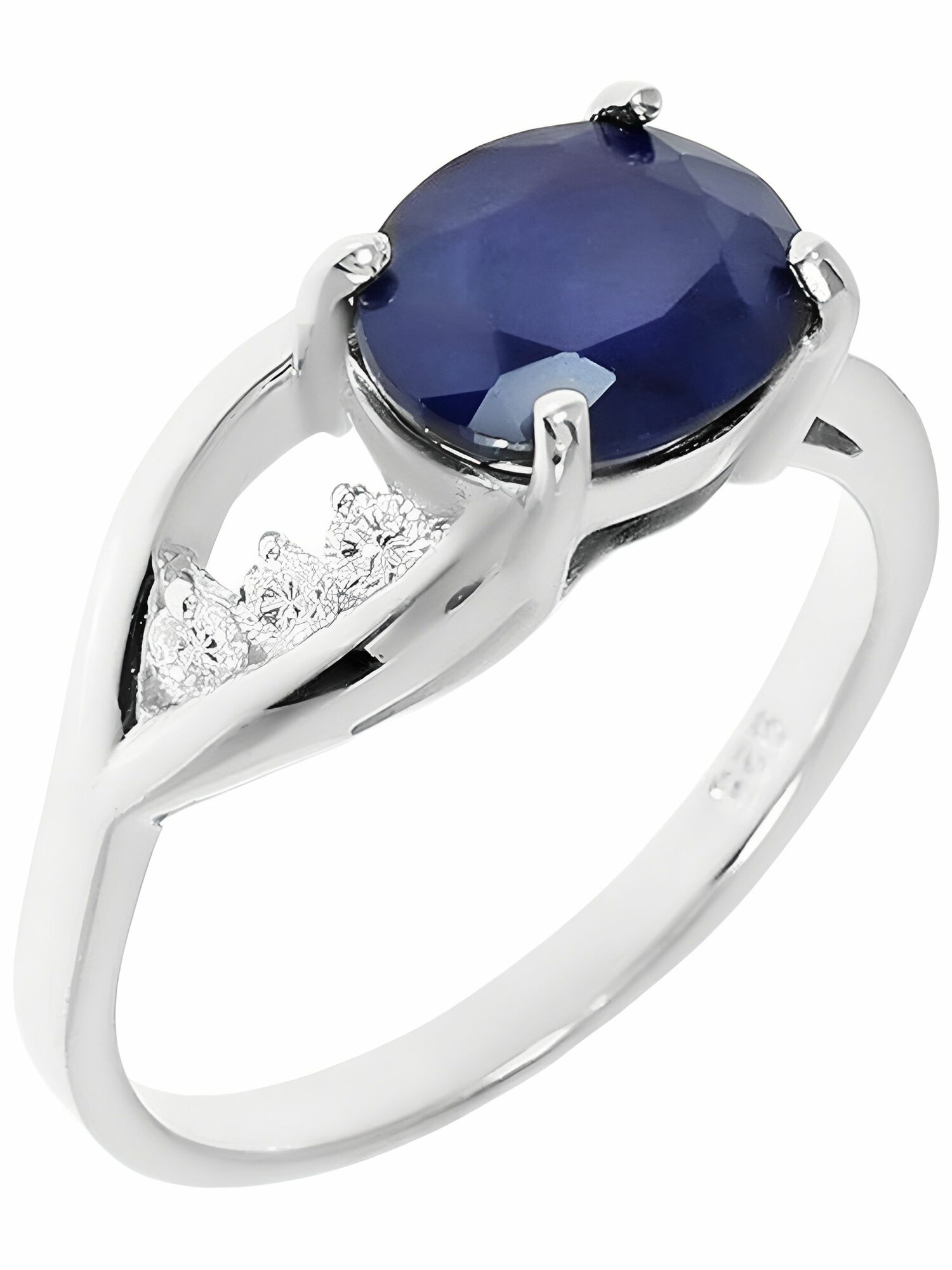 Кольцо тонкое, серебро, 925 проба, родирование, фианит, сапфир