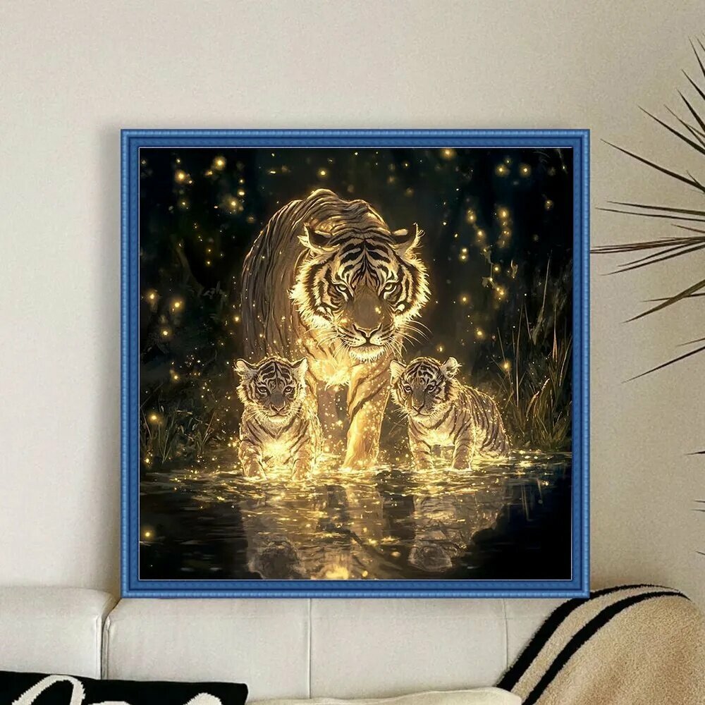 Набор для вышивания крестиком, светящиеся животные, тигры, киты и колибри, креативные украшения для домашней гостиной, 40х40 см