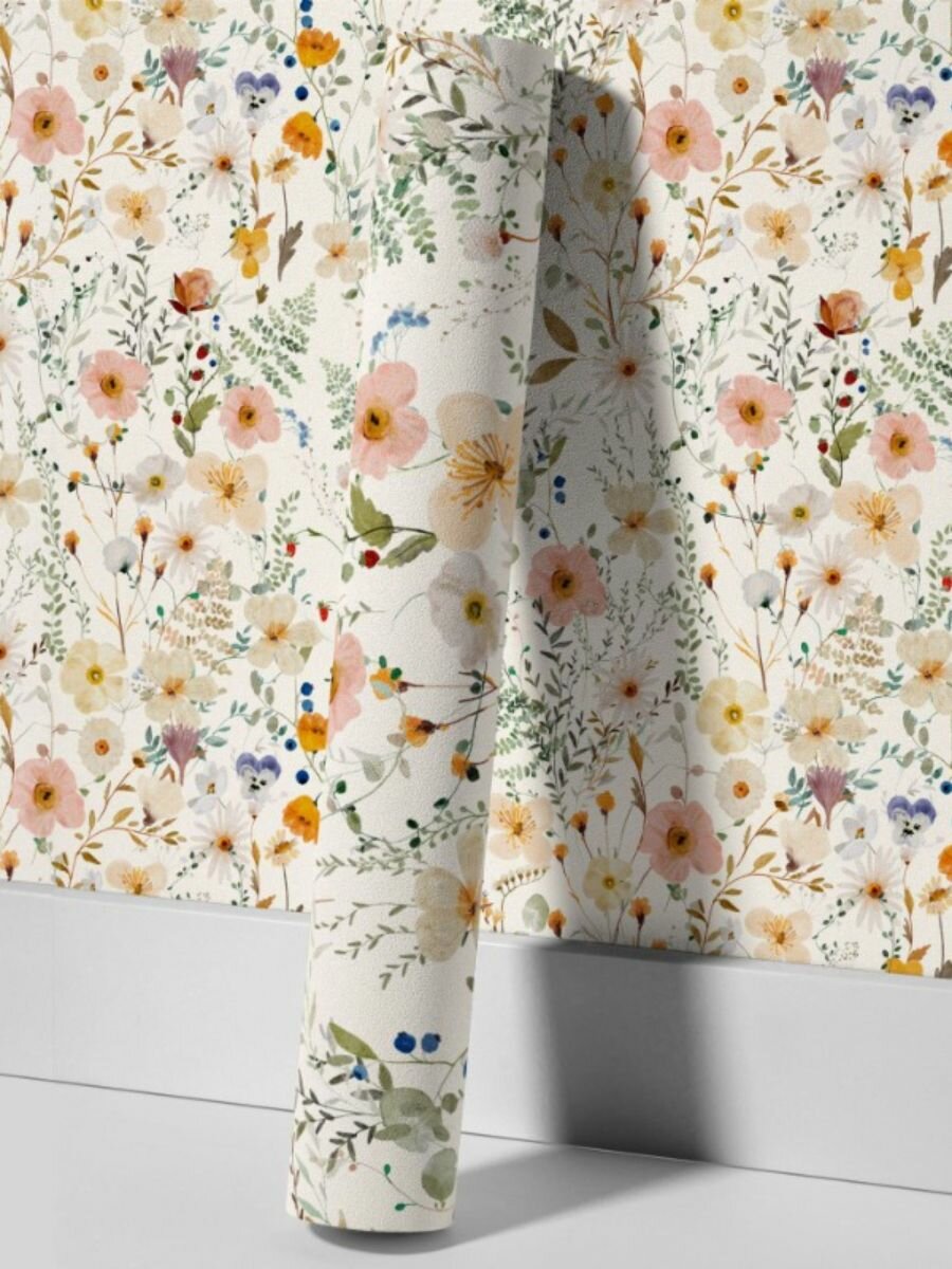 Самоклеящиеся обои с цветочным рисунком размером 0,45 х 3 м подходят для отделки мебели, кухонь и стен