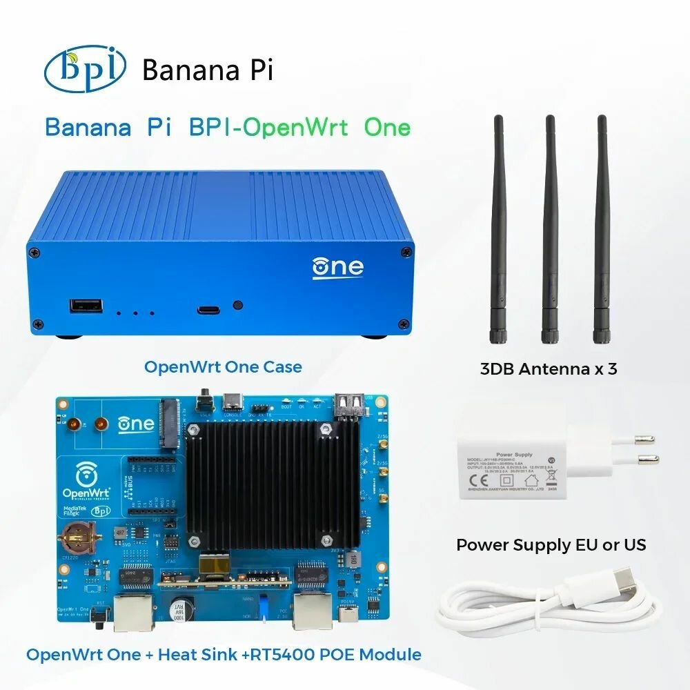 Banana Pi OpenWrtOne Mediatek MT7981B 1GB DDR4 2.5GbE RJ45 Gigabit Ethernet RJ45 256 MiB SPI NAND с открытым исходным кодом Smart Router