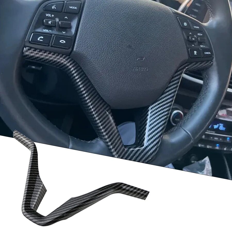 Hyundai Tucson 3 2016-2019 Крышка Рулевого Колеса Из Углеродного Волокна ABS Bling Внутренний Аксессуар Глянцевая Черная Отде.