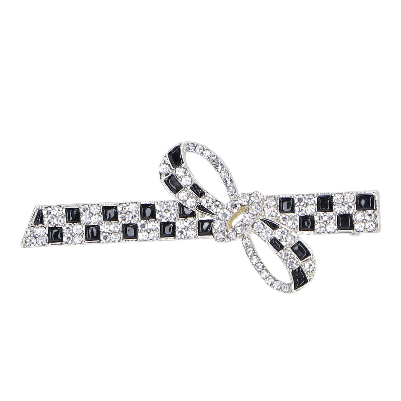 Заколка для волос с узором сетка чернобелая, украшенная стразами, в форме банта модель 2821