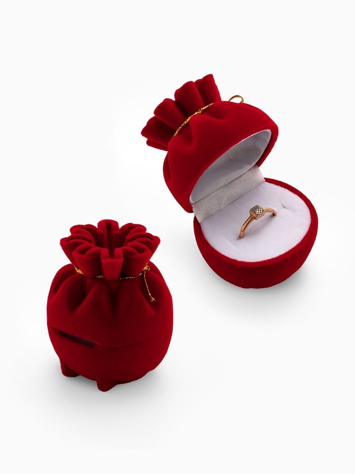 Футляр под серьги, кольцо «Мешочек подарочный», бархатный, 5.5×4.6 см, красный