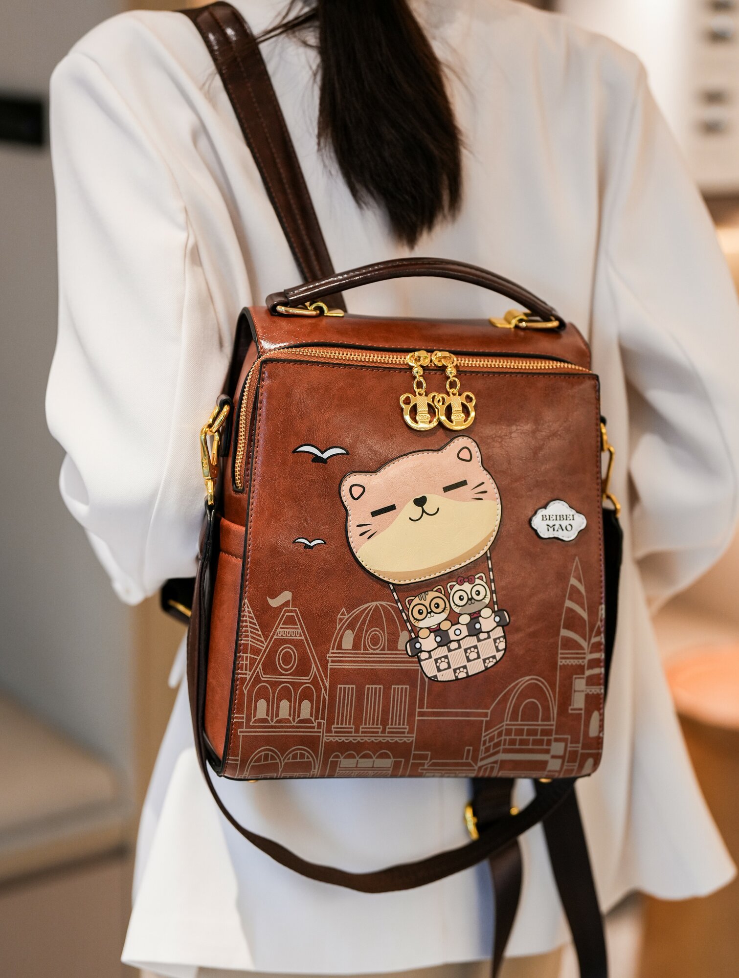 Рюкзак-сумка BeiBaoBao F_Stream, трансформер, искусственная кожа, 24x28x13 см, коричневый