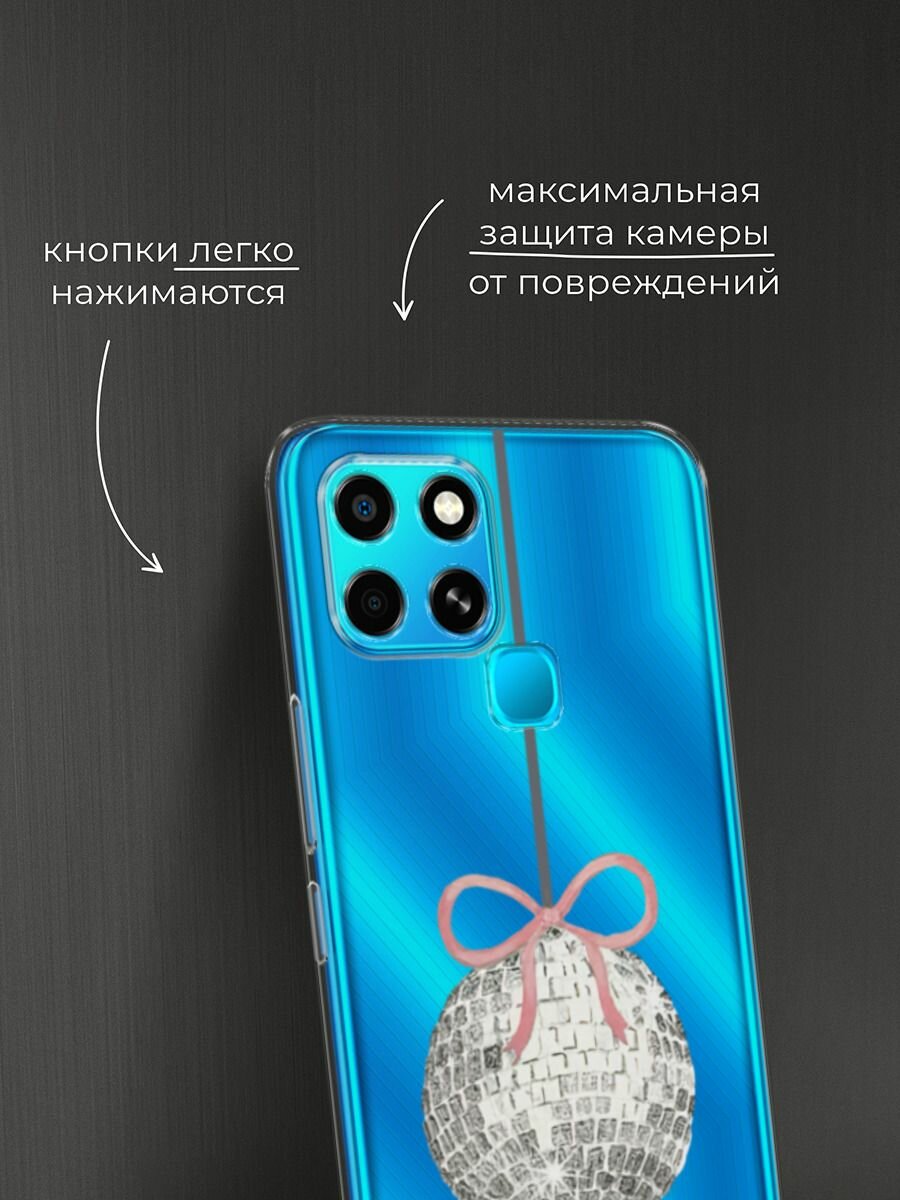 Чехол на Infinix Smart 6 / Инфиникс Смарт 6 с принтом Новогодний диско шар, прозрачный — фото 1