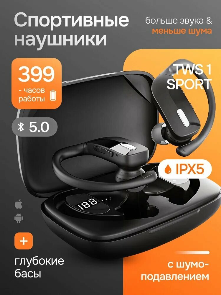 Наушники беспроводные с микрофоном блютуз Bluetooth 5.3 спортивные с шумоподавлением NTS1