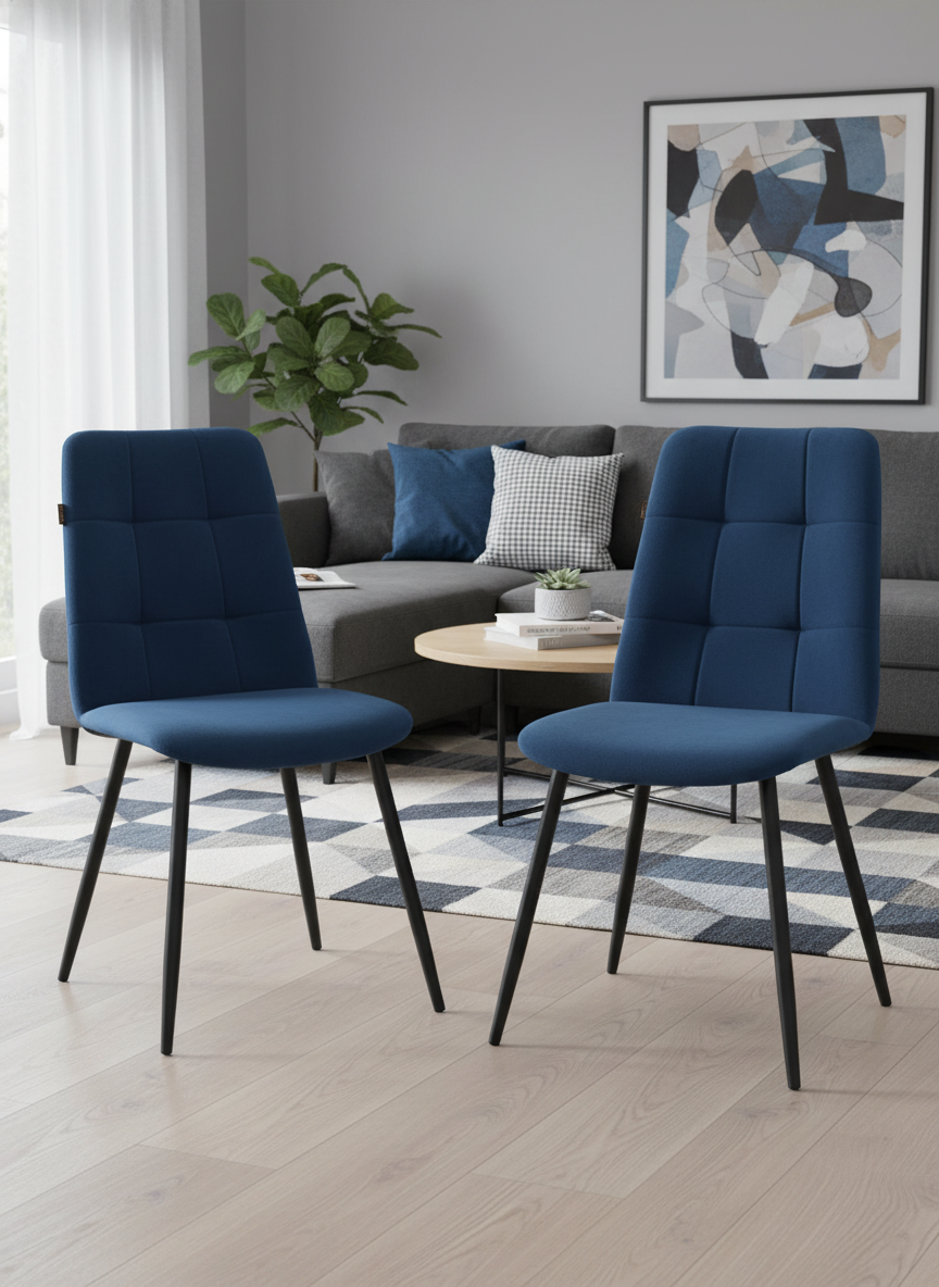 Стулья для кухни TetChair, комплект 2 шт, со спинкой, мягкие, велюр, синие