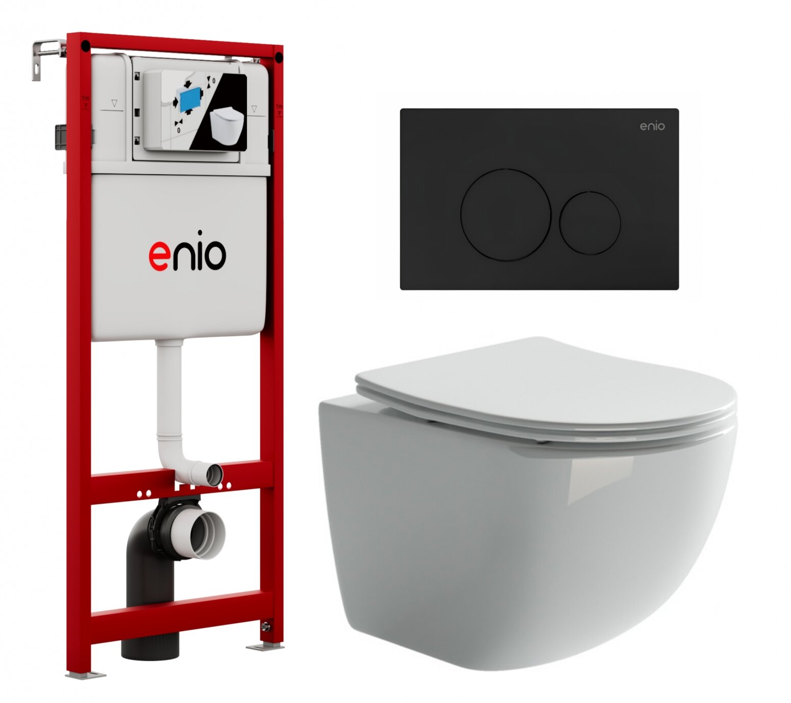 Комплект 3 в 1 инсталляция Enio Profi EN7050050 + Унитаз подвесной Ceramica Nova Forma CN3009 + кнопка чёрная матовая Sfera