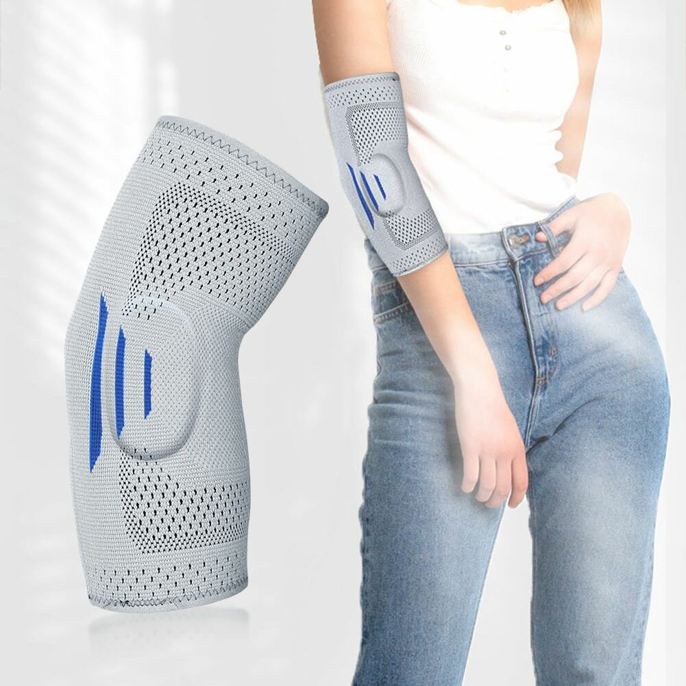 Спортивный трикотажный налокотник для бега и баскетбола с силиконовыми вставками и компрессионной поддержкой