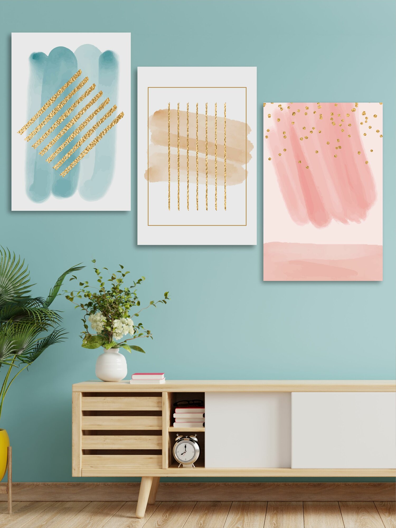 Модульная картина для интерьера на стену минимализм. Абстрактные пятна 40х60 см - 3 штуки на холсте на подрамнике