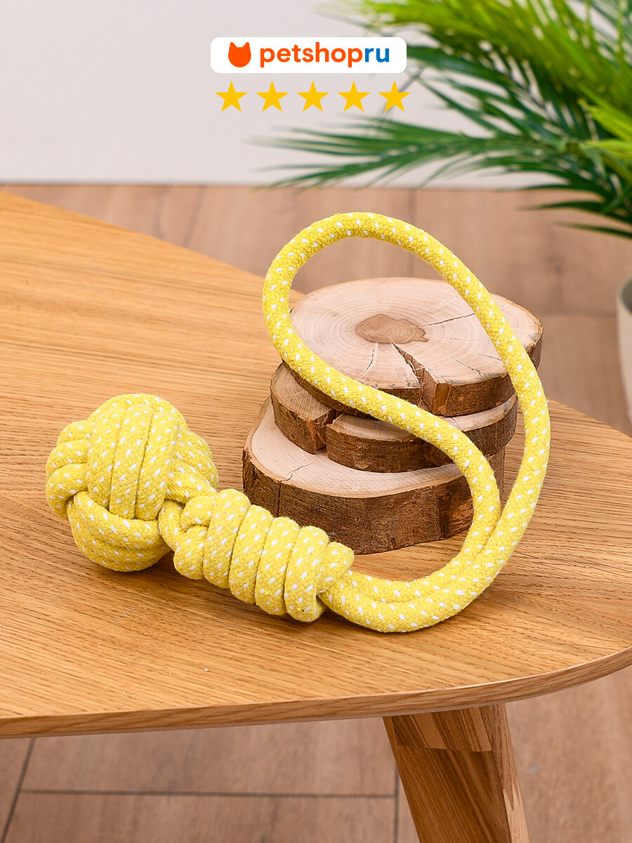 PETSHOP Игрушка для кошек и собак шар из каната с ручкой “Бум”, 34 см