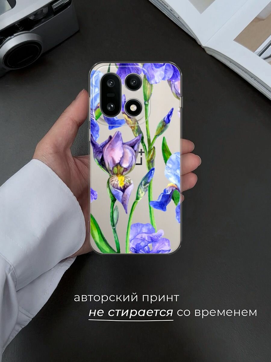 Чехол на OnePlus 15 / Ван Плас 15 с принтом Синие ирисы, прозрачный — фото 1