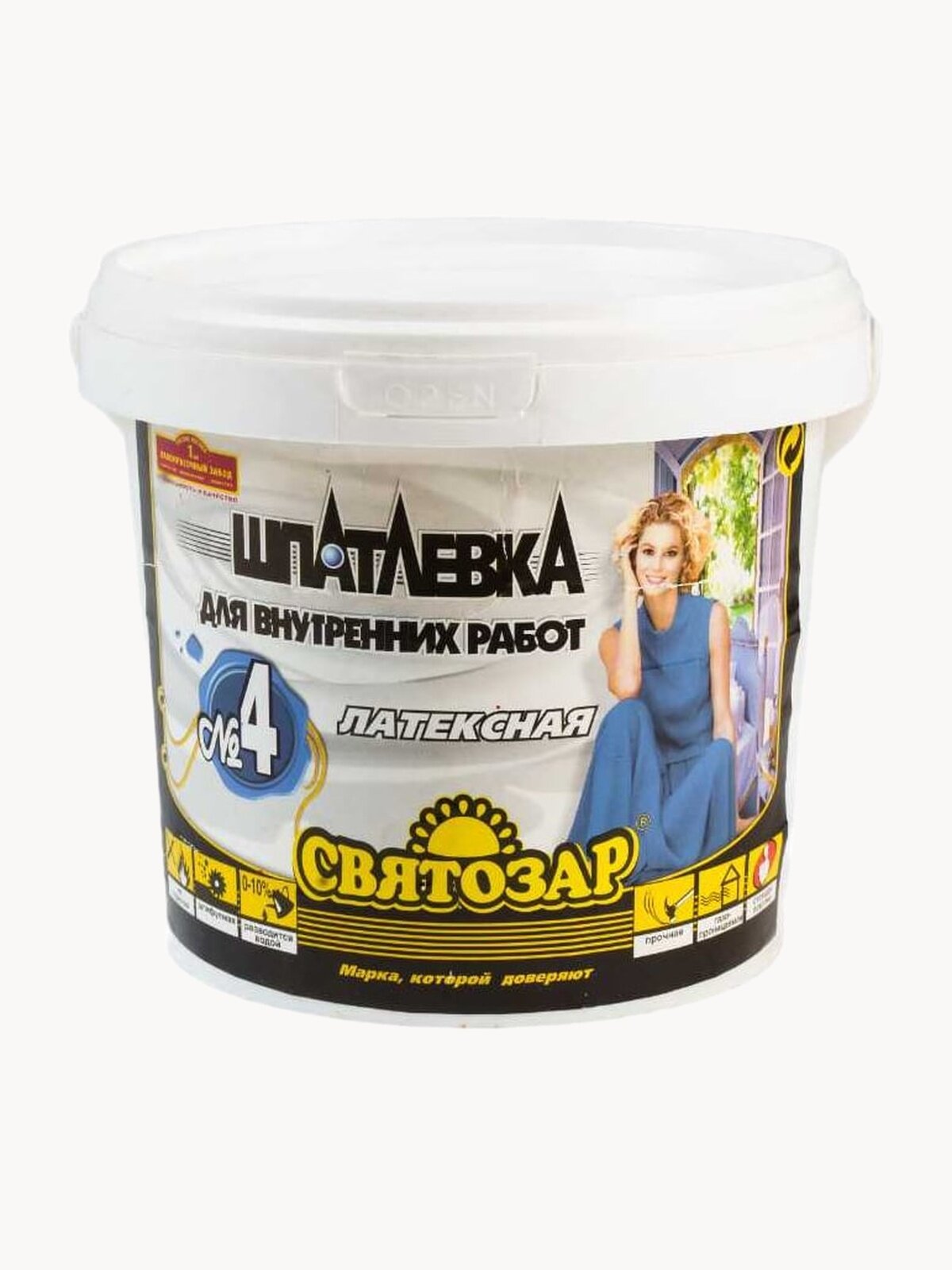 Шпатлевка акриловая для стен готовая Finlux Святозар-4, универсальная для заделки трещин, выравнивания, цвет белый, 1.2 кг