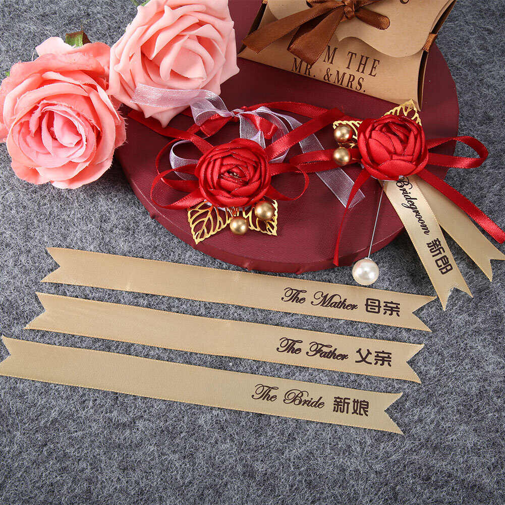 Набор искусственных роз для свадьбы, браслеты подружек невесты и бутоньерки с лентой с именем, украшения для торжества, 4 шт, красные