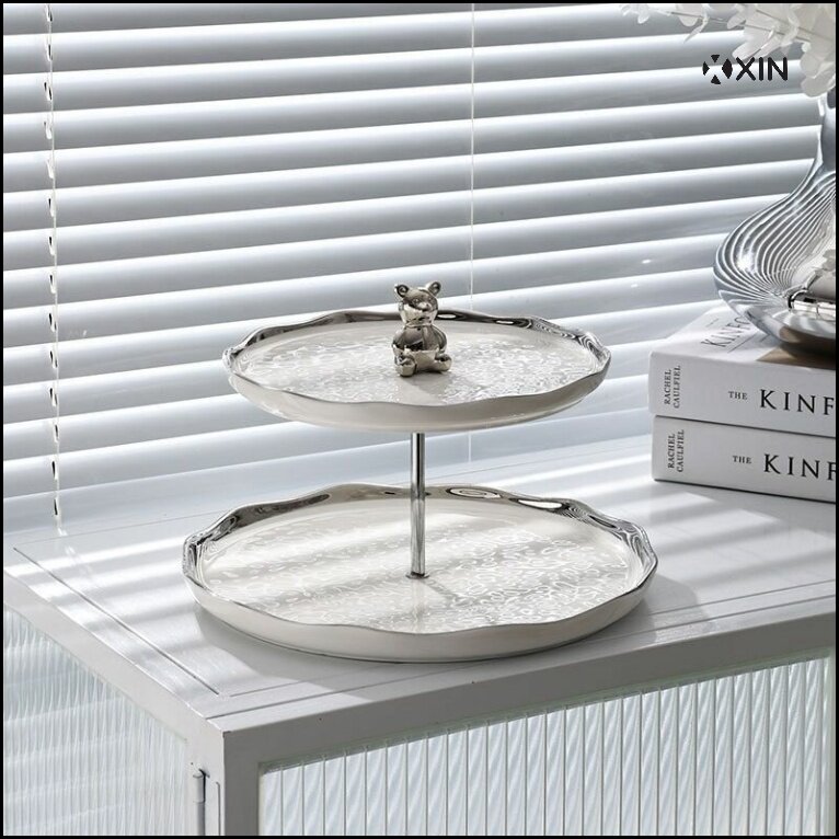 Фруктовница двухъярусная, из керамики, ваза для фруктов и конфет, этажерка, диаметр 27 см