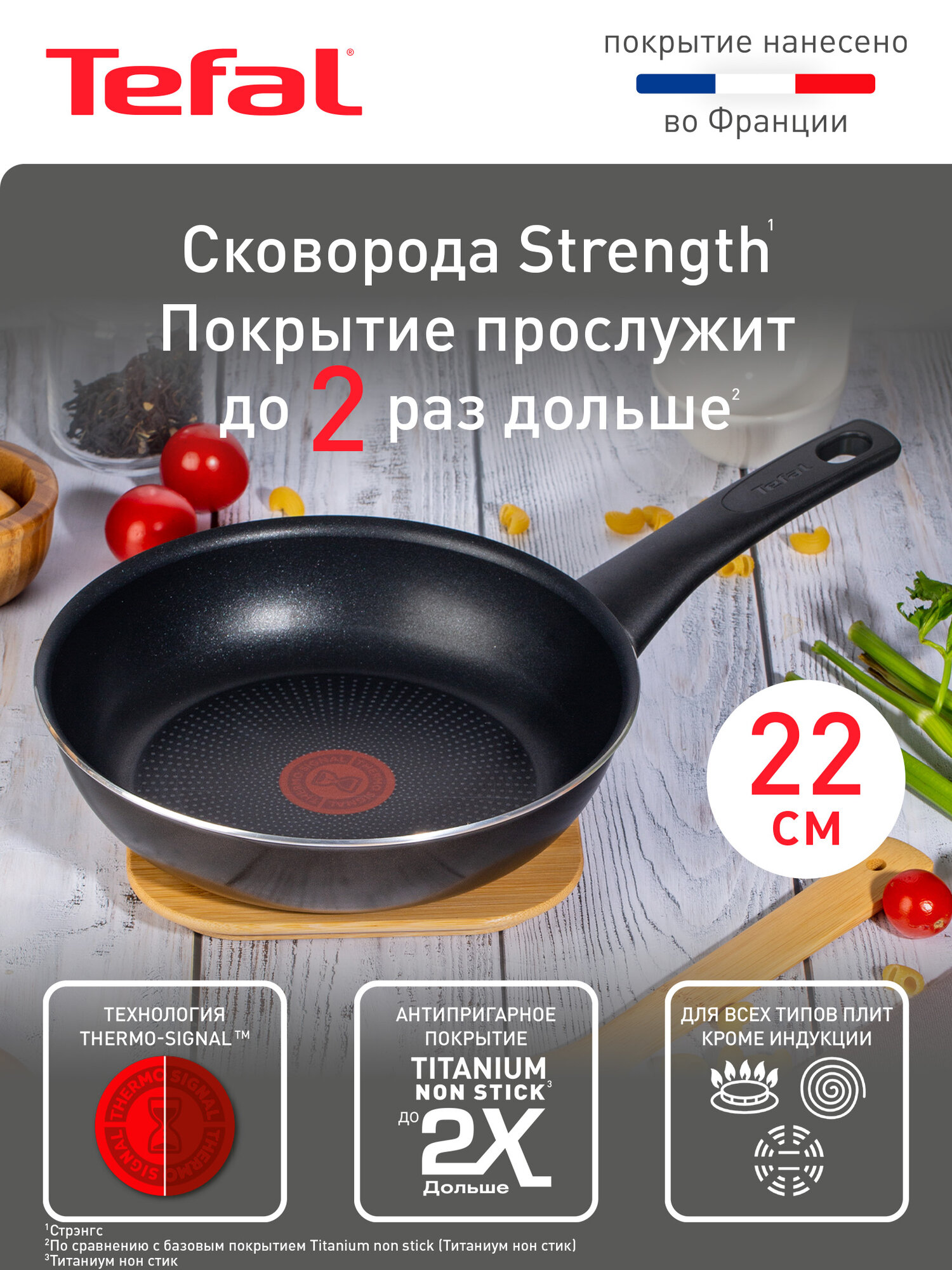 Сковорода универсальная STRENGTH 22см, для всех типов плит, кроме индукции