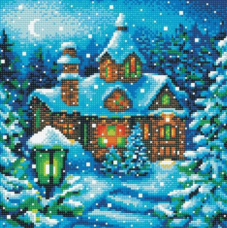 Алмазная мозаика Риолис "Снегопад в лесу" 30x30 см, Дома Зима Архитектура Природа