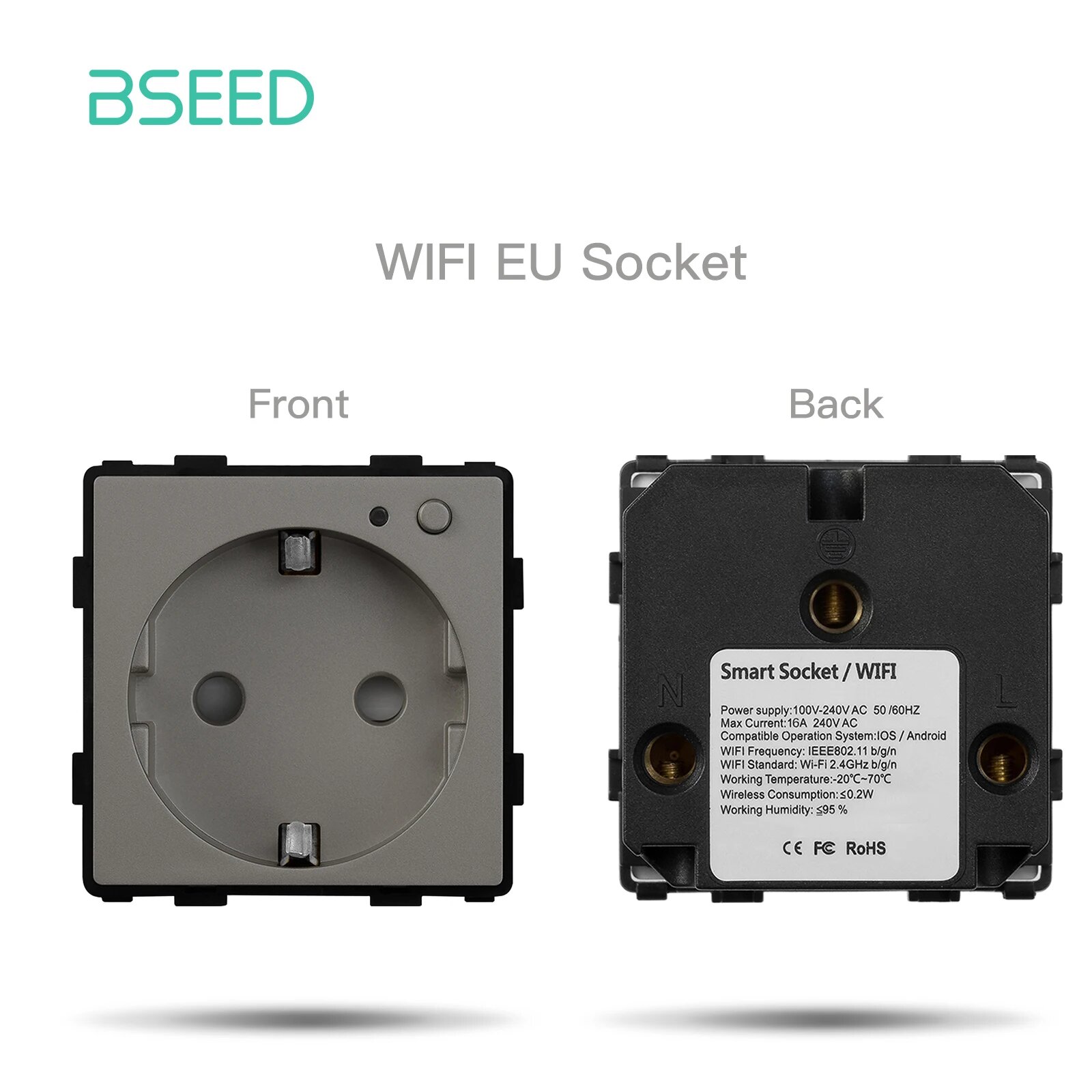 BSEED WIFI Switches Module Glass Panel Black USB C Phone Charge Socket Port Smart Touch Switches Function Key EU Sockets Parts