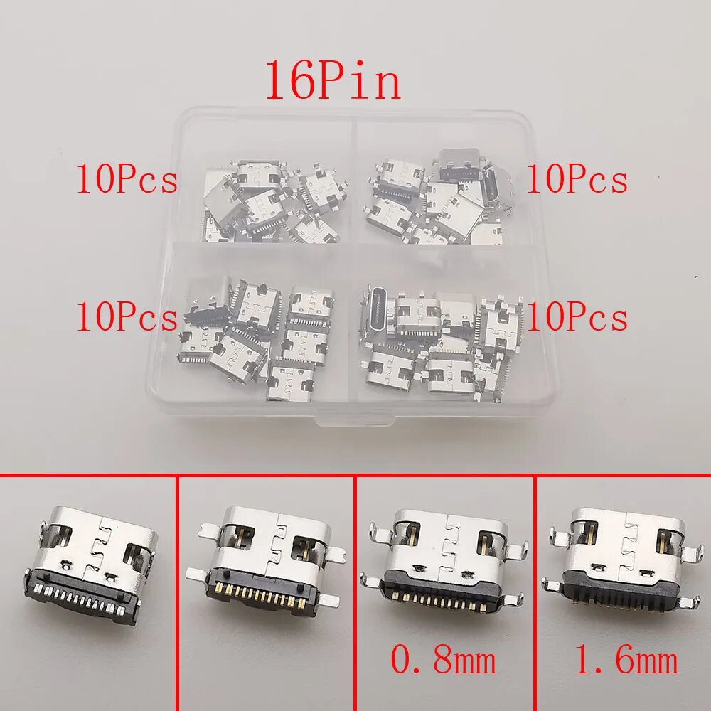 ALLiSHOP USB-разъемы Type-C для пайки 6/16 контактов 16Pin 40Pcs