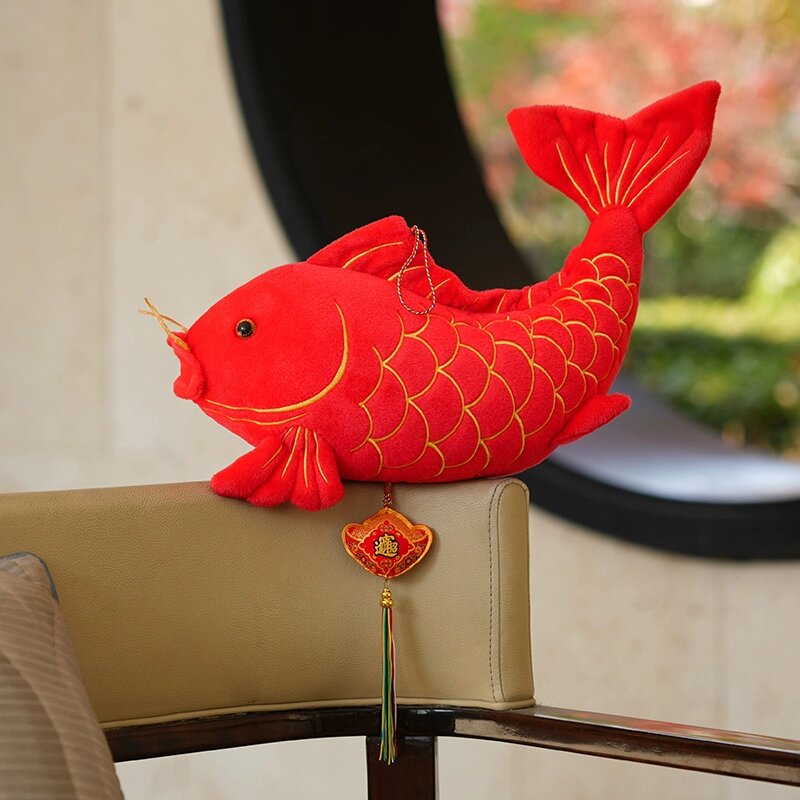 Большая красная кукла кои, плюшевая игрушка-рыбка, каждый год, имитация куклы карпа, подушка, новогодний подарок,