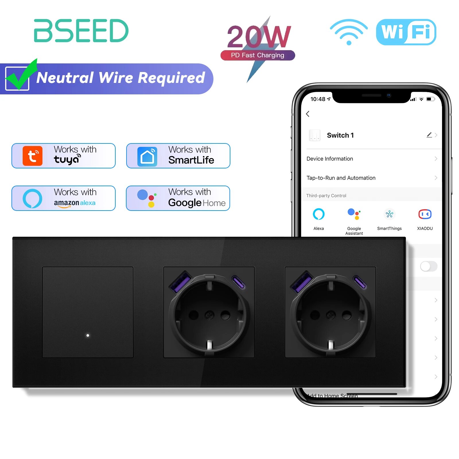BSEED Умные выключатели света с USB 1G plus 20W Sockets