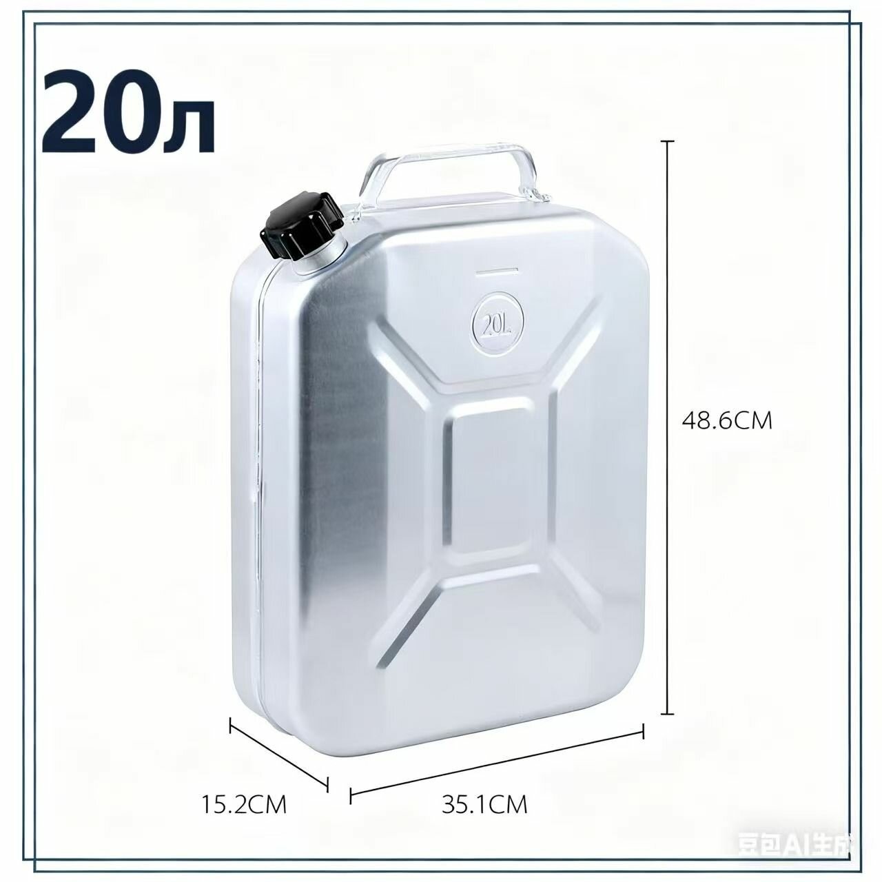 Алюминиевая канистра 20 л для воды, бак 350×150×485 мм — хранение в багажнике и для поездок по машине