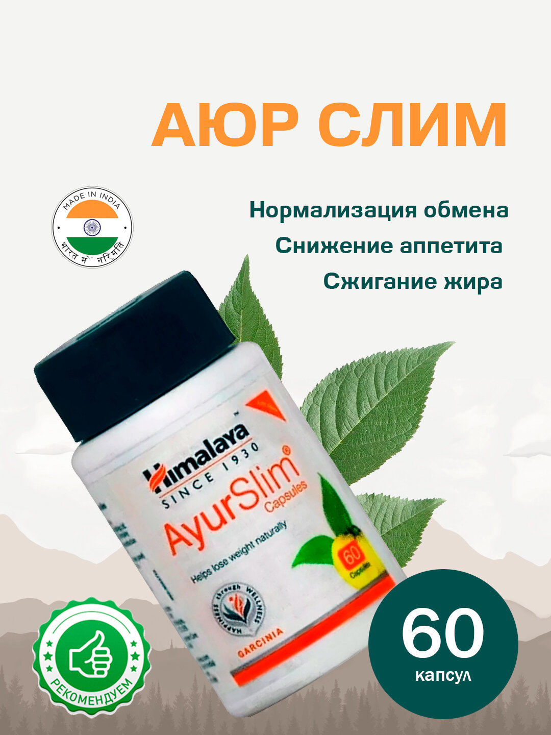 Аюр Слим - для похудения / Ayur Slim Himalaya Wellness 60 кап