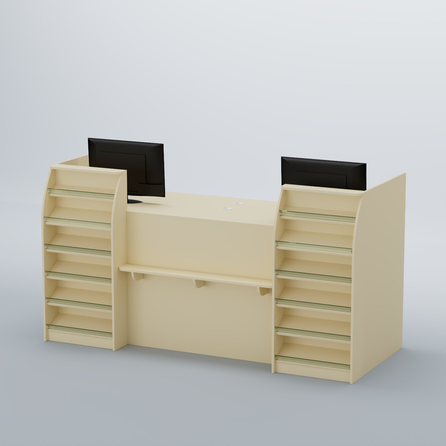 Ресепшн Атлант с фасадными наклонными полочками №3, Крем Вайс