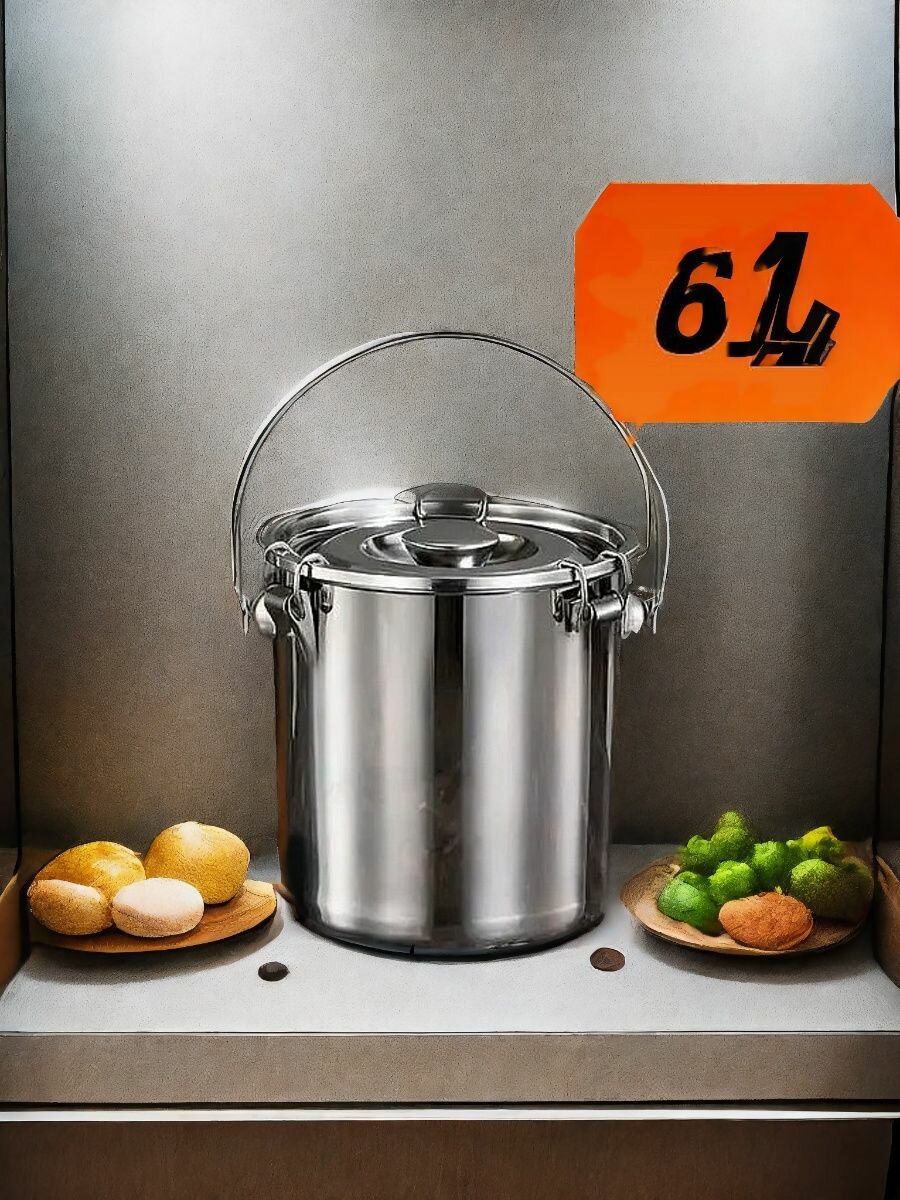 Пищевое ведро 6 л, премиум нержавеющая сталь