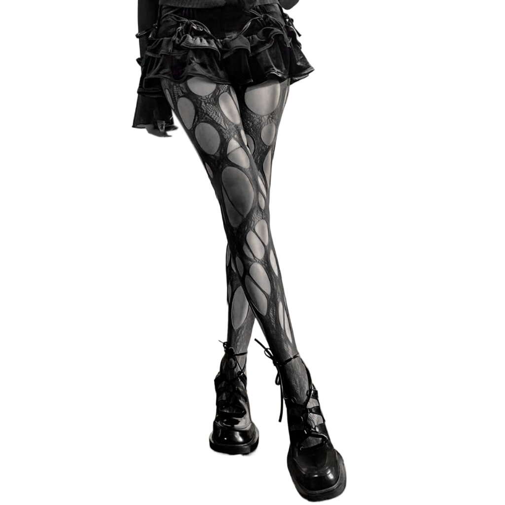 Женские Колготки В Японском стиле В Готическом Стиле, Колготки С Нерегулярными Потертыми Отверстиями, Выдолбленные Прозрачные Сетчатые Колготки