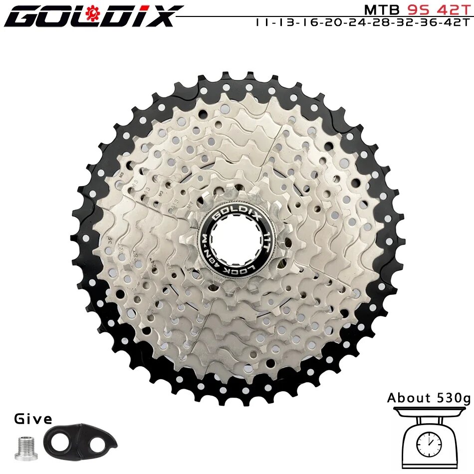 GOLDIX MTB Cassette K7 11-52T 8/9/10/11/12 Speed Серый, 9S 11-42T silver