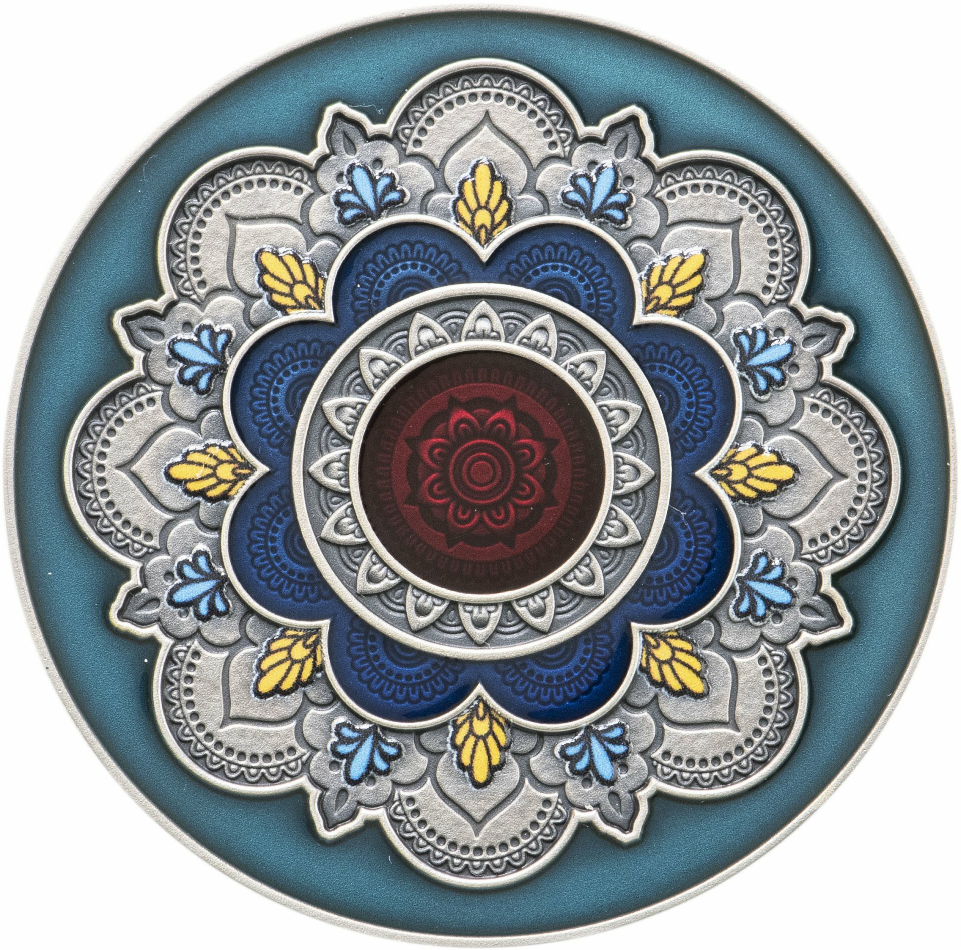 Камерун 2000 франков 2019 "Мандала" в футляре, Серебро 999, в сохранности UNC