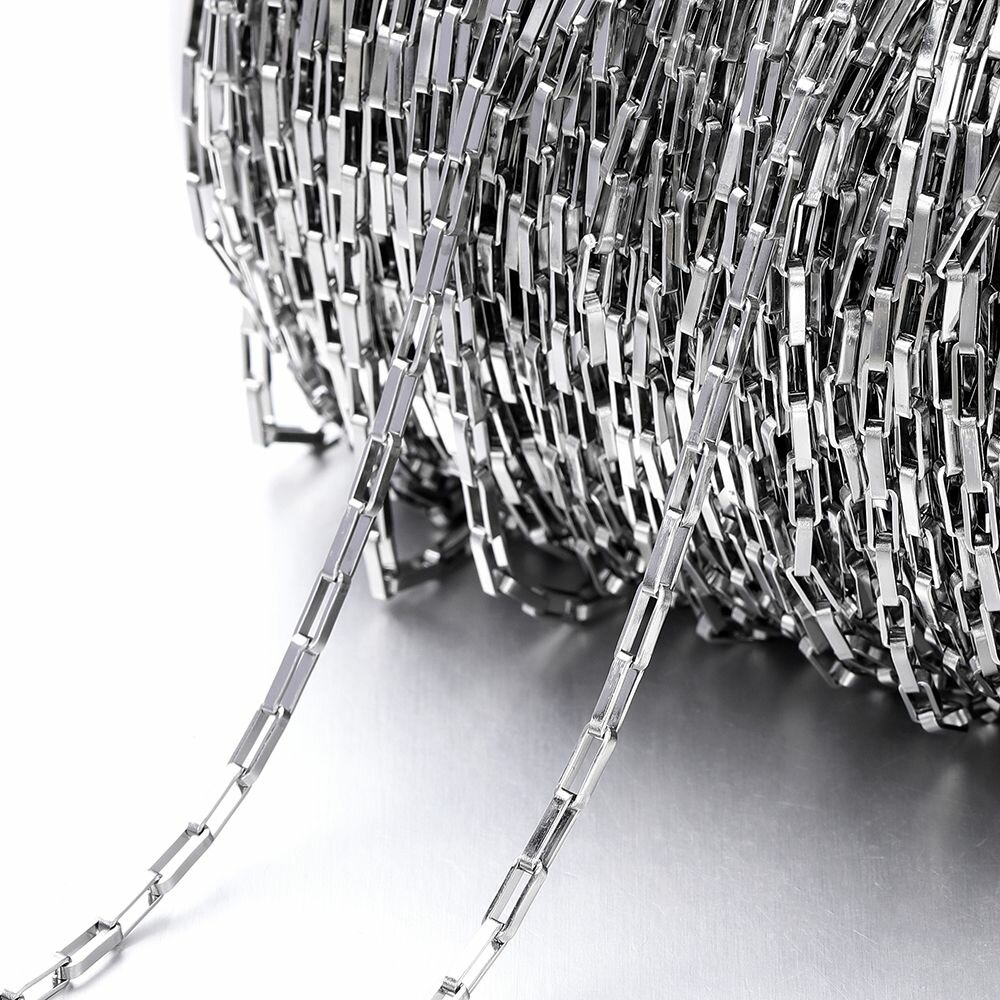 Декоративная металлическая цепь для рукоделия 1 м, нержавеющая сталь 4х3 мм, серебристая, подходит для бижутерии, брелков и декора