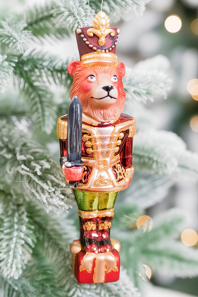 Ёлочная игрушка медведь-гвардеец, стекло, 18 см, Винтер Деко (Winter Deco) 1001241