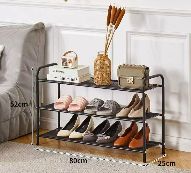 Многоярусная полка для обуви 80x25x52 см, черная, вместительная, для прихожей