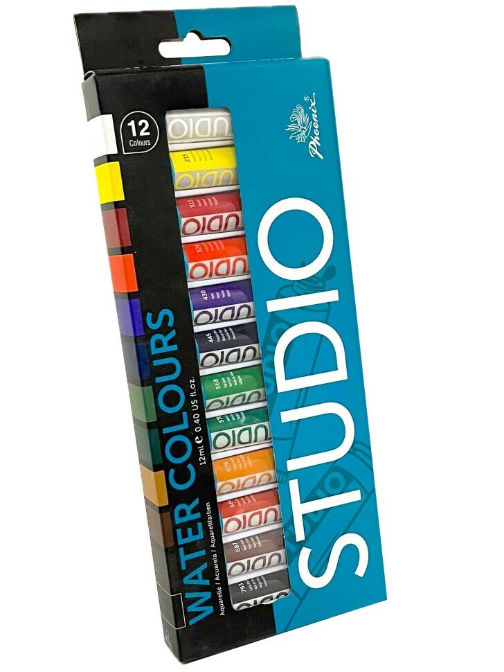 Акварель набор 12 цветов в тубах 12 мл, Phoenix студио, артикул PW1212S