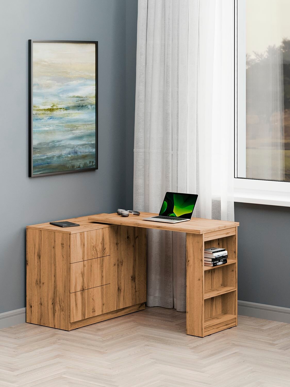 Стол угловой письменный трансформер, комод 105х50х77 см, Дуб Вотан. Столешница 25 мм.