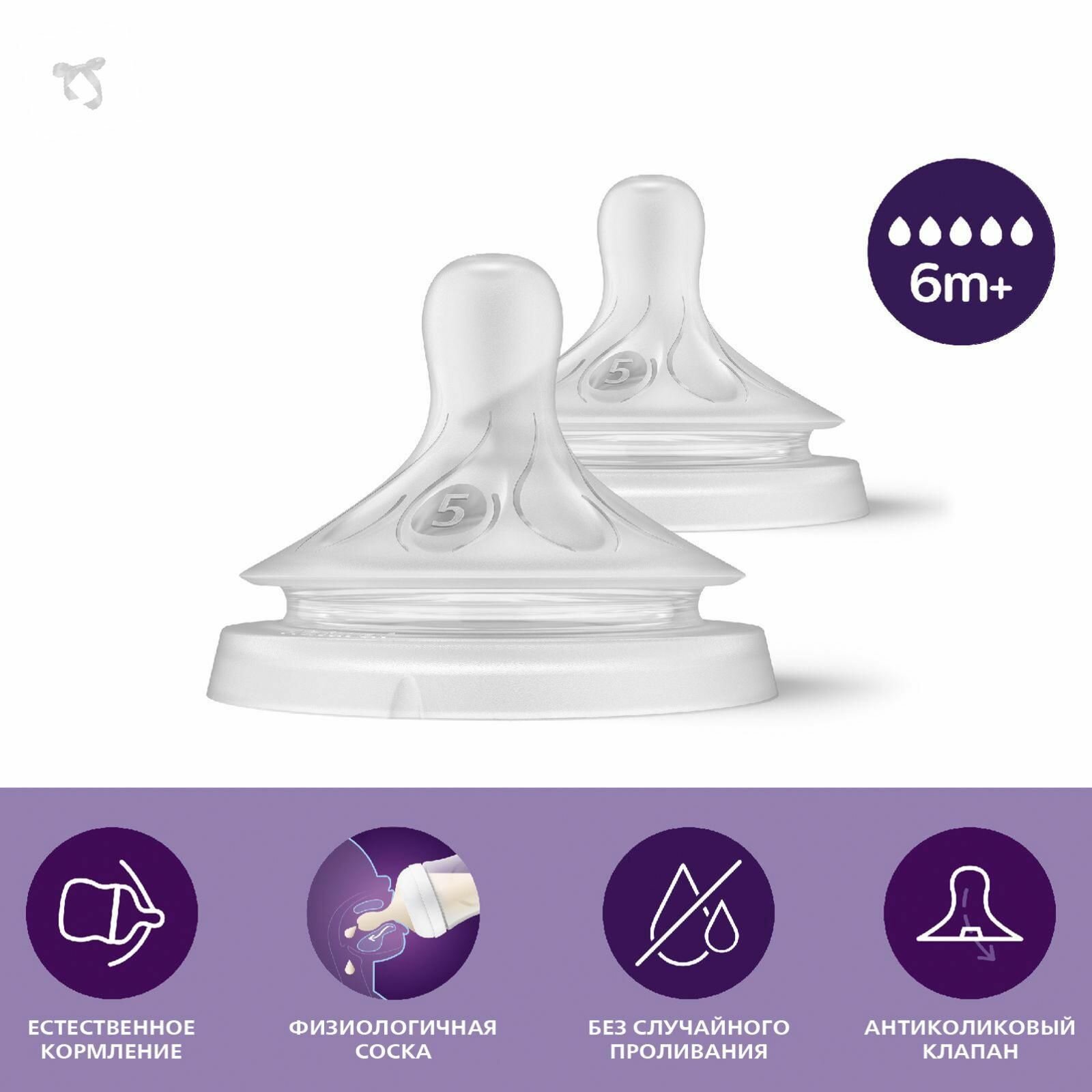 Соска силиконовая Philips Avent Natural Response, SCY965/02, с быстрым потоком от 6 мес, 2 шт1