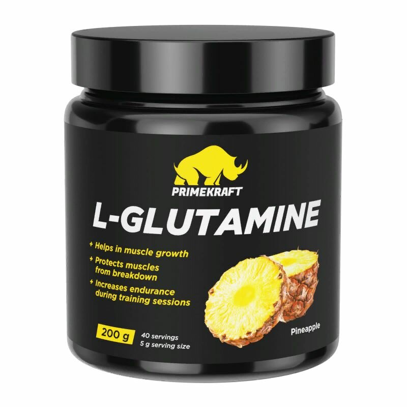 Аминокислоты Prime Kraft L-Glutamine без сахара, 200 гр, ананас