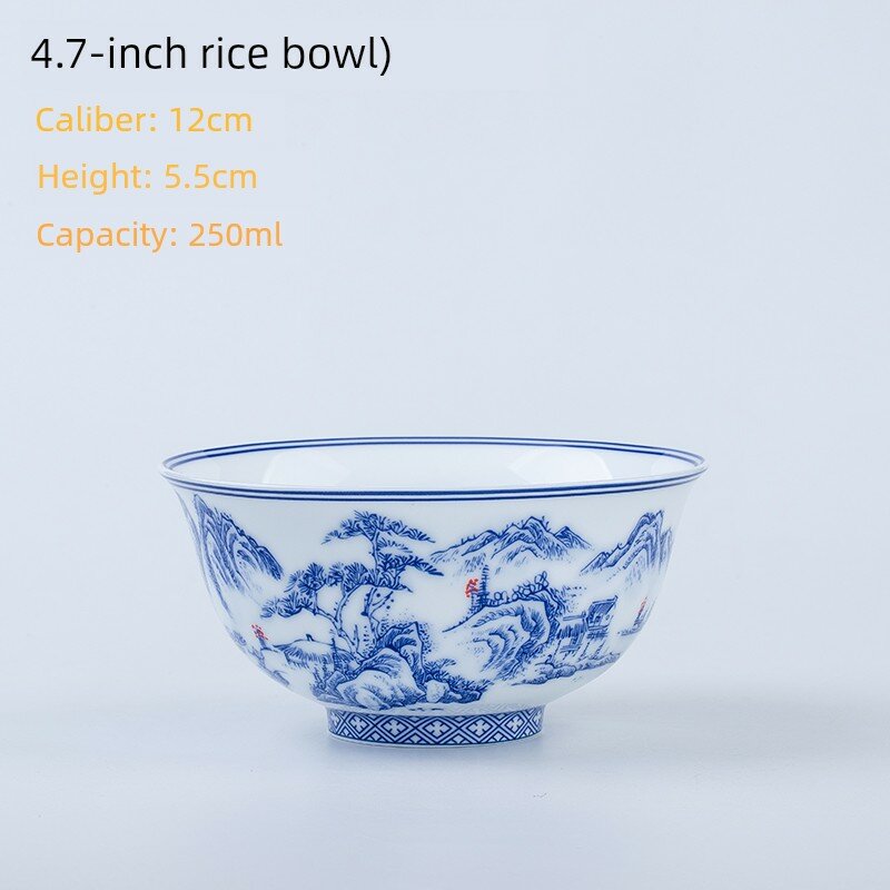 Цзиндэчжэнь, сине-белая фарфоровая миска, утолщенная миска для риса, бытовая посуда в китайском стиле,