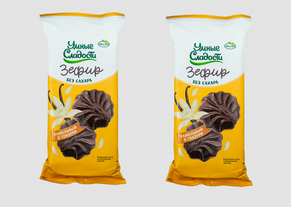 Умные Сладости Зефир, вкус ванили, в глазури, со стевией, 60 г, 2 шт