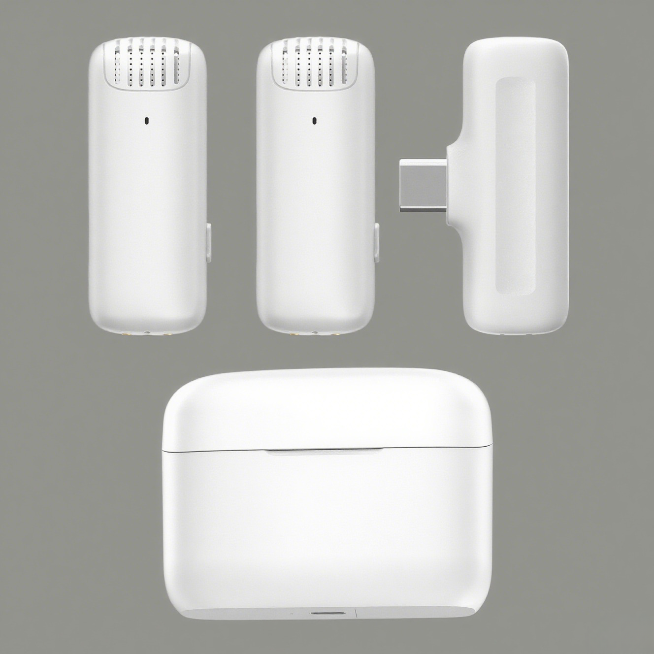 Система беспроводных микрофонов J12 с 1 приемником и 2 микрофонами, дальность передачи 20M, встроенная батарея с зарядным футляром, разъем Type-C, для Андроид телефонов, живой трансляция, интервью, черный/белый цвет, материал ABS, задержка звука ≤25ms,