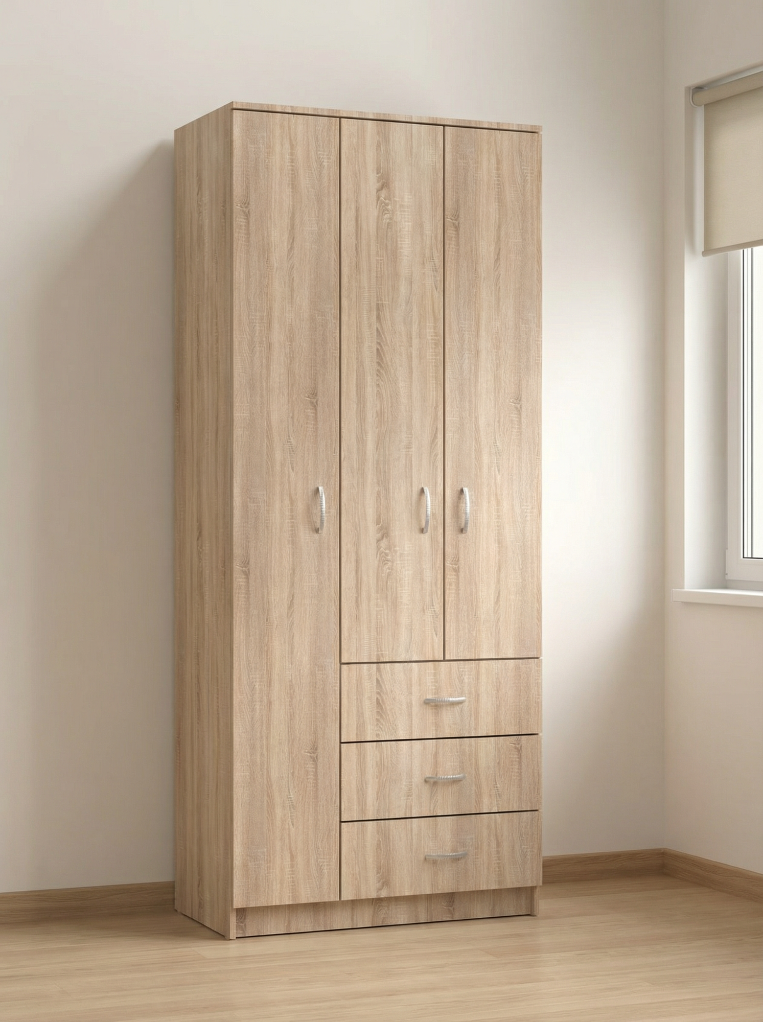 Шкаф трехстворчатый распашной Шелли-25 с 3 ящиками, ШхГхВ: 90х50х210 см