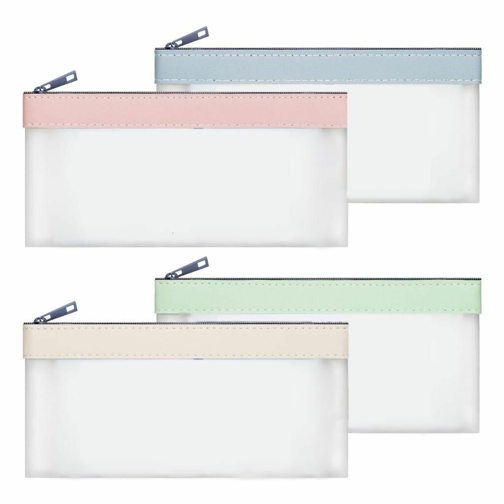 Набор прозрачных конвертов для денег с молнией, - Четыре пачки
