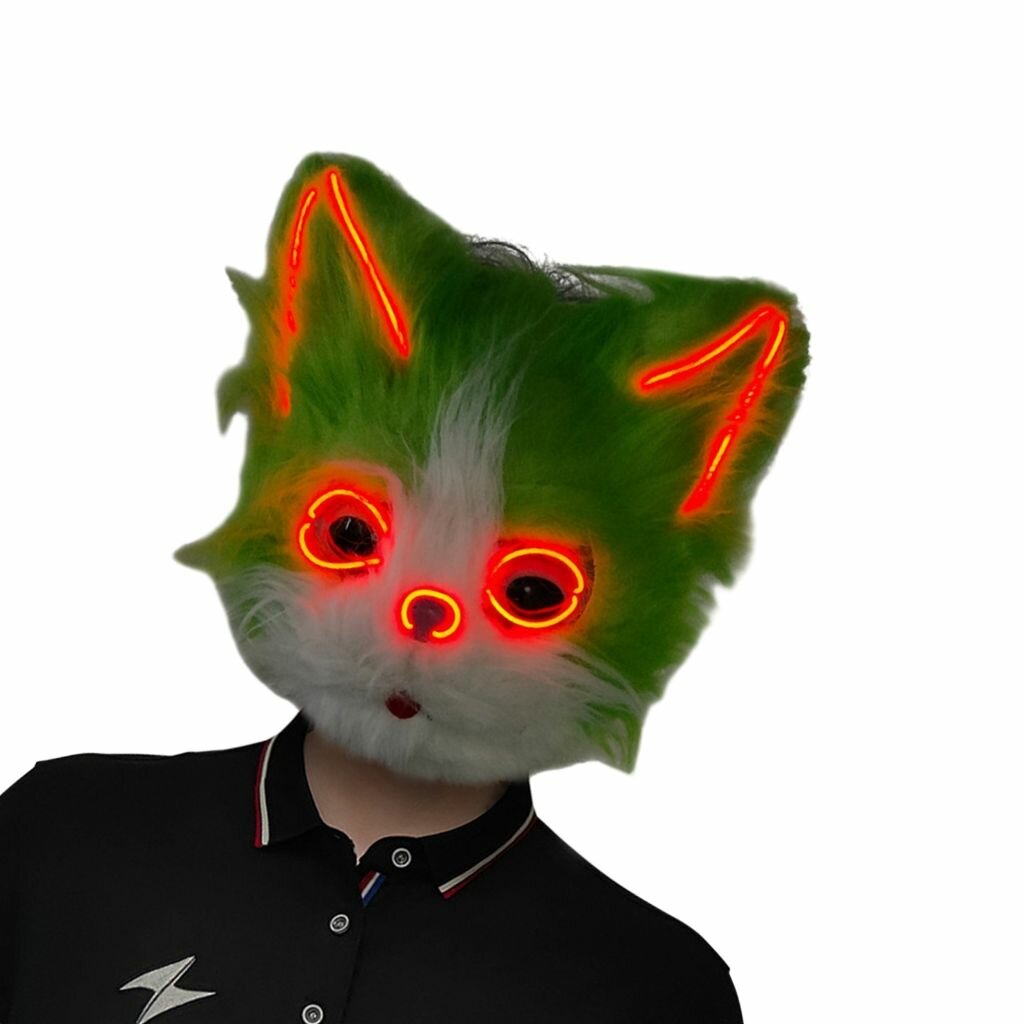 Маска карнавальная, Милая LED маска котенка - красный свет, зеленый