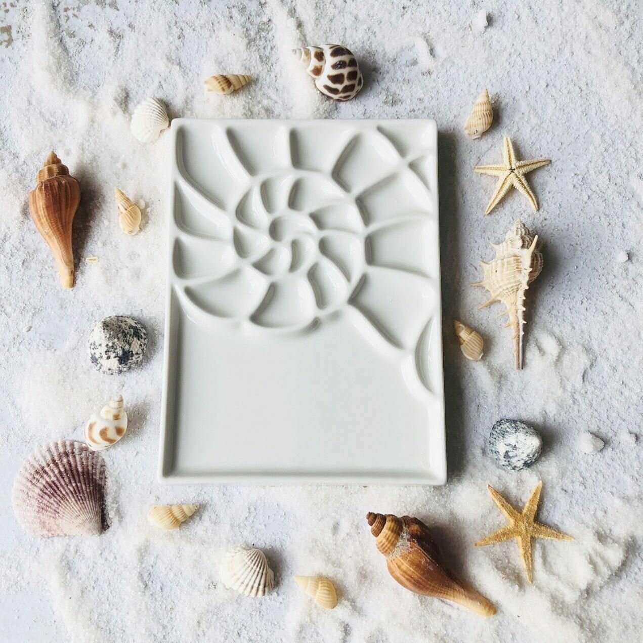 Палитра керамическая "conch" для смешивания красок акварели, акрила, гуаши,11.5см х 15.5 см, Товар имеет незначительны